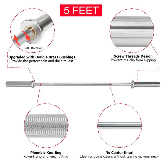 Chrome Barbell PEXMOR Olympic Barbell - 5/7 Foot Weightlifting Bar ...