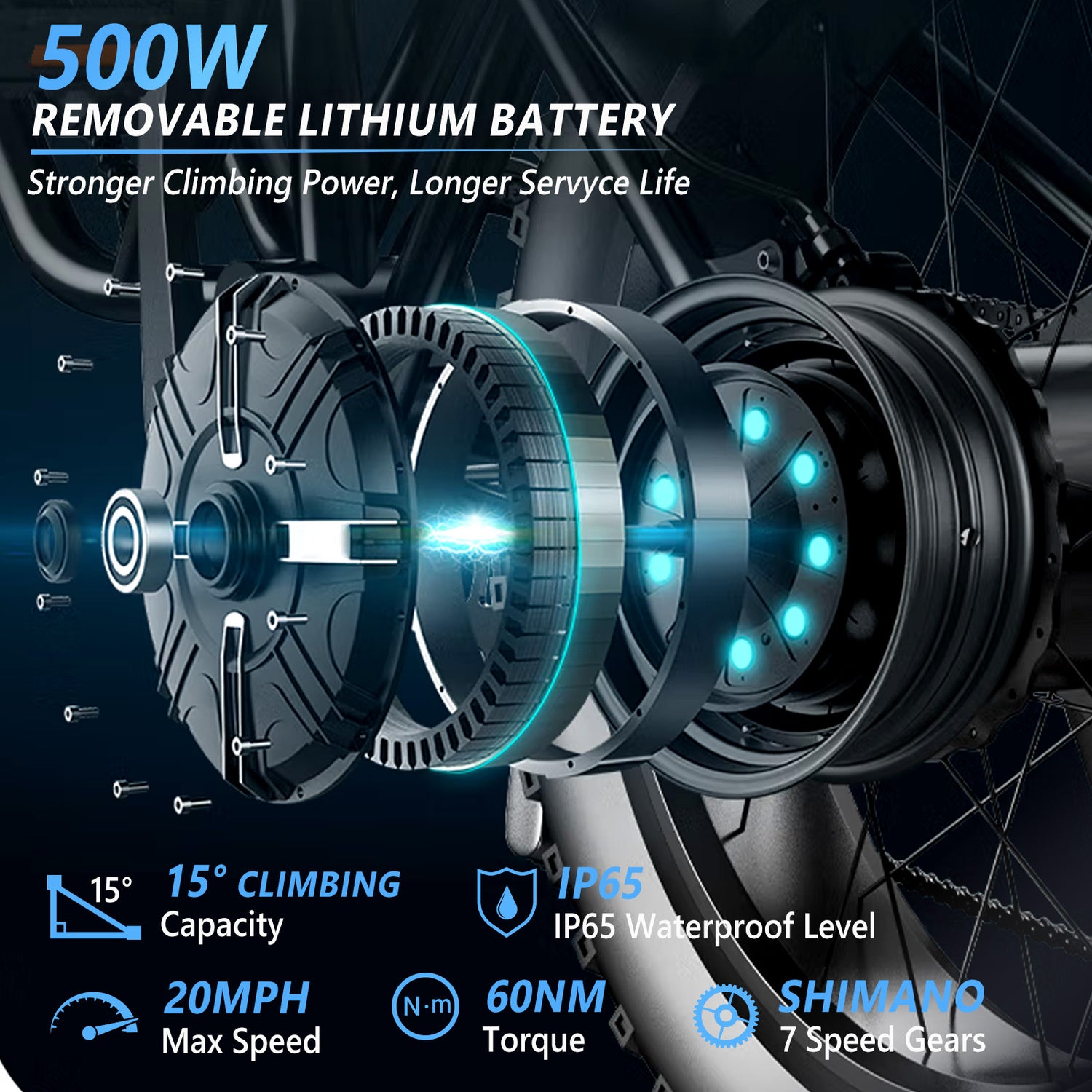 Pexmor Electric Mountain Bike - 500W Motor,26" Fat Tire eBike