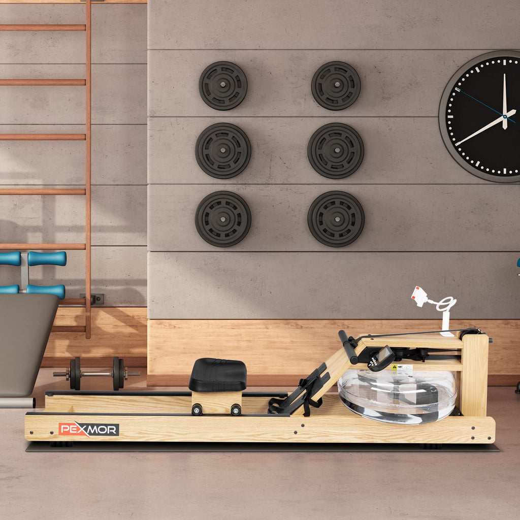 PEXMOR Oak Wood Water Rowing Machine with LCD Monitor – Pexmor